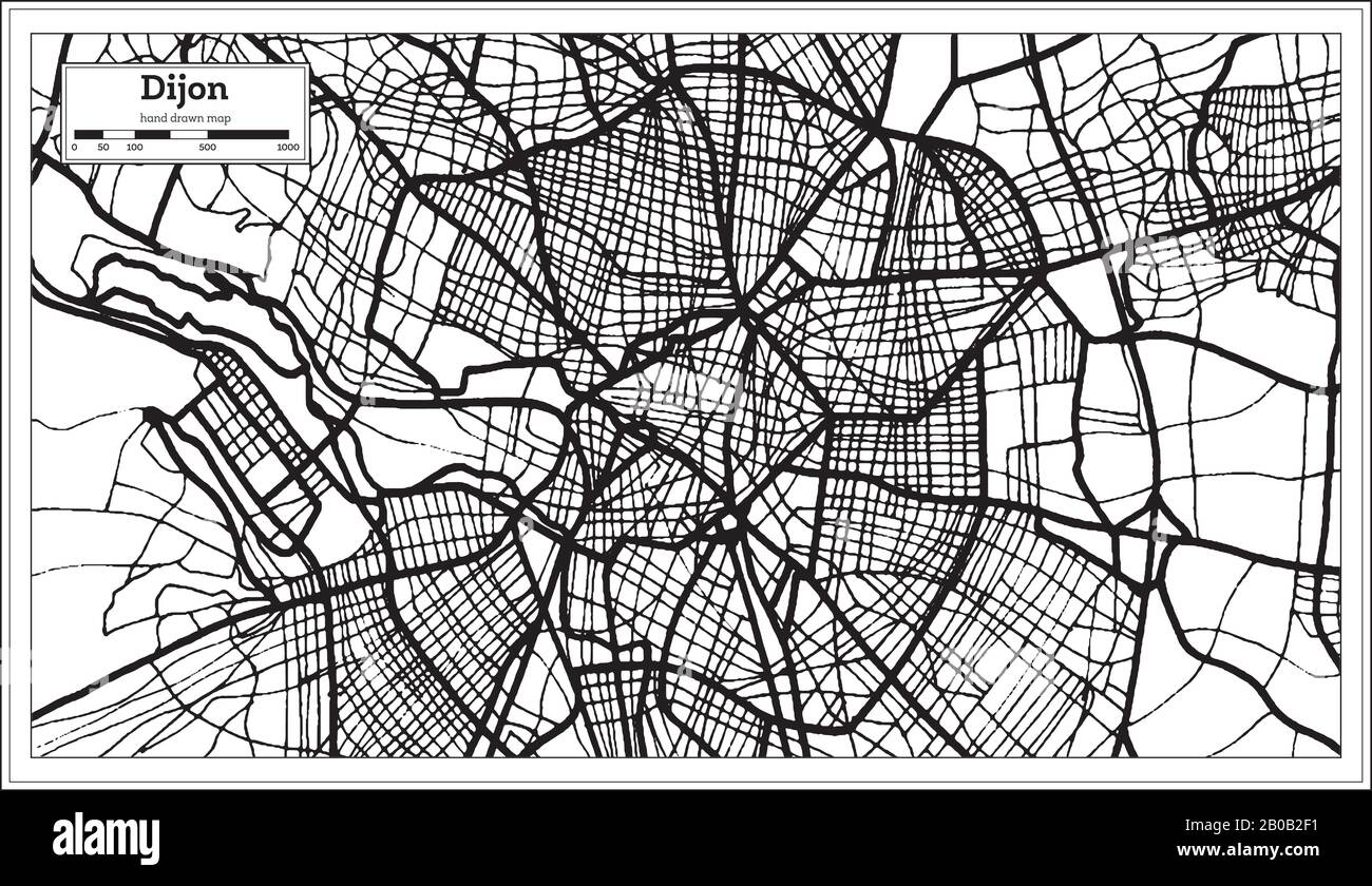 Dijon France Map in Black and White Color. Vector Illustration. Outline ...