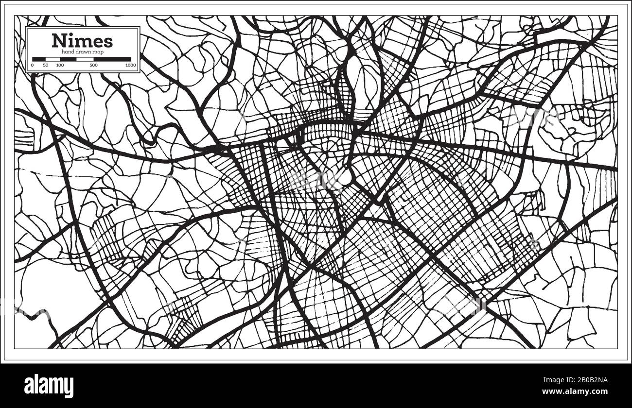 Nimes France Map in Black and White Color. Vector Illustration. Outline ...
