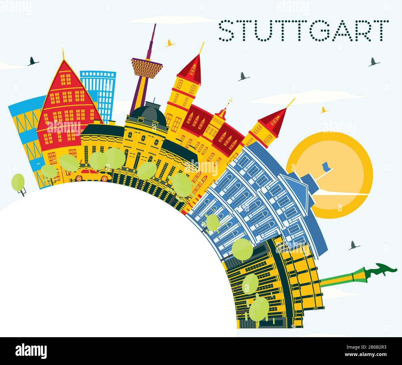 Stuttgart Germany City Skyline with Color Buildings, Blue Sky and Copy Space. Vector ...