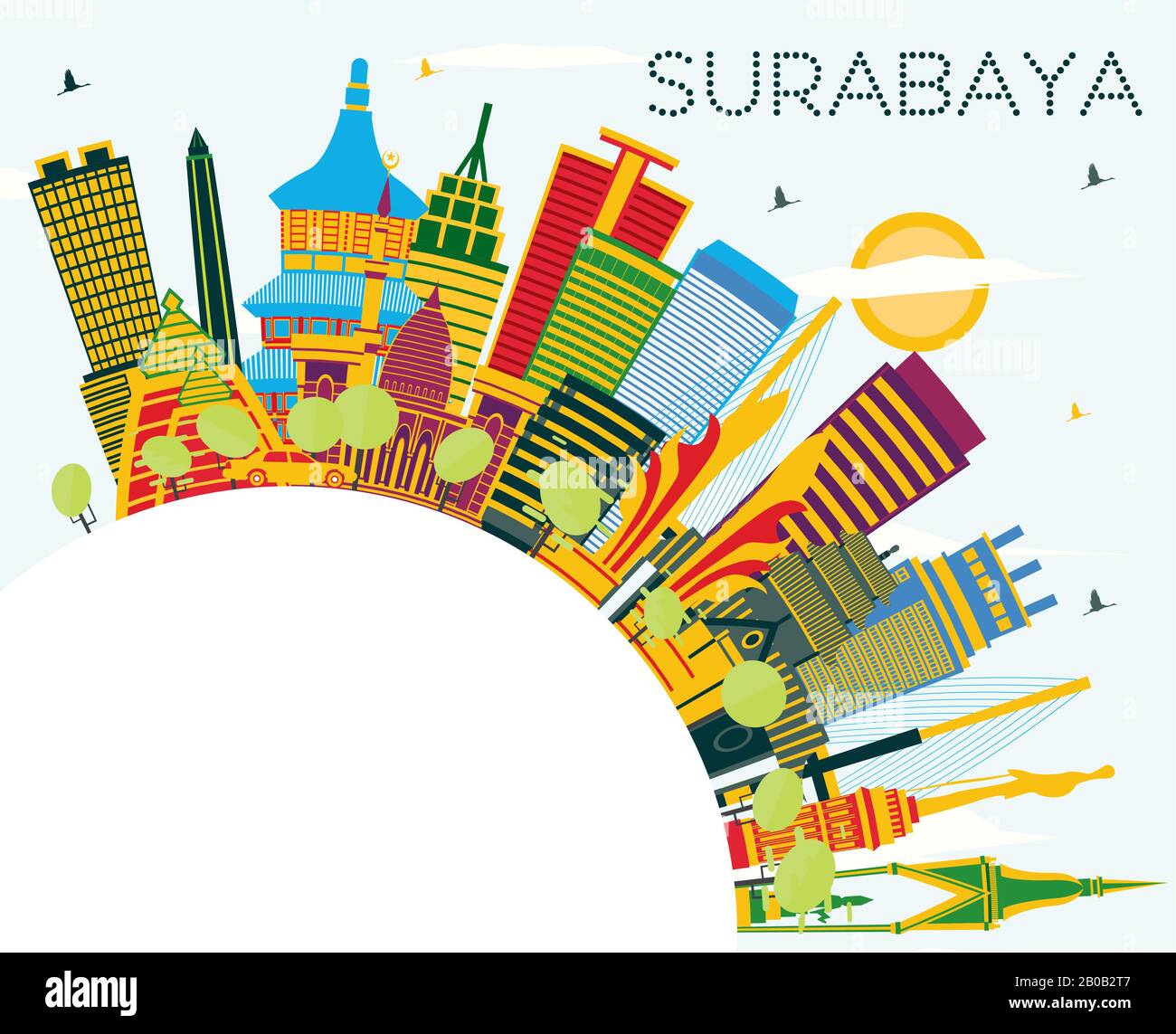 Surabaya Indonesia City Skyline with Color Buildings, Blue Sky and Copy ...