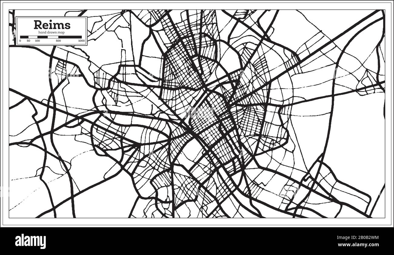Reims France Map in Black and White Color. Vector Illustration. Outline ...