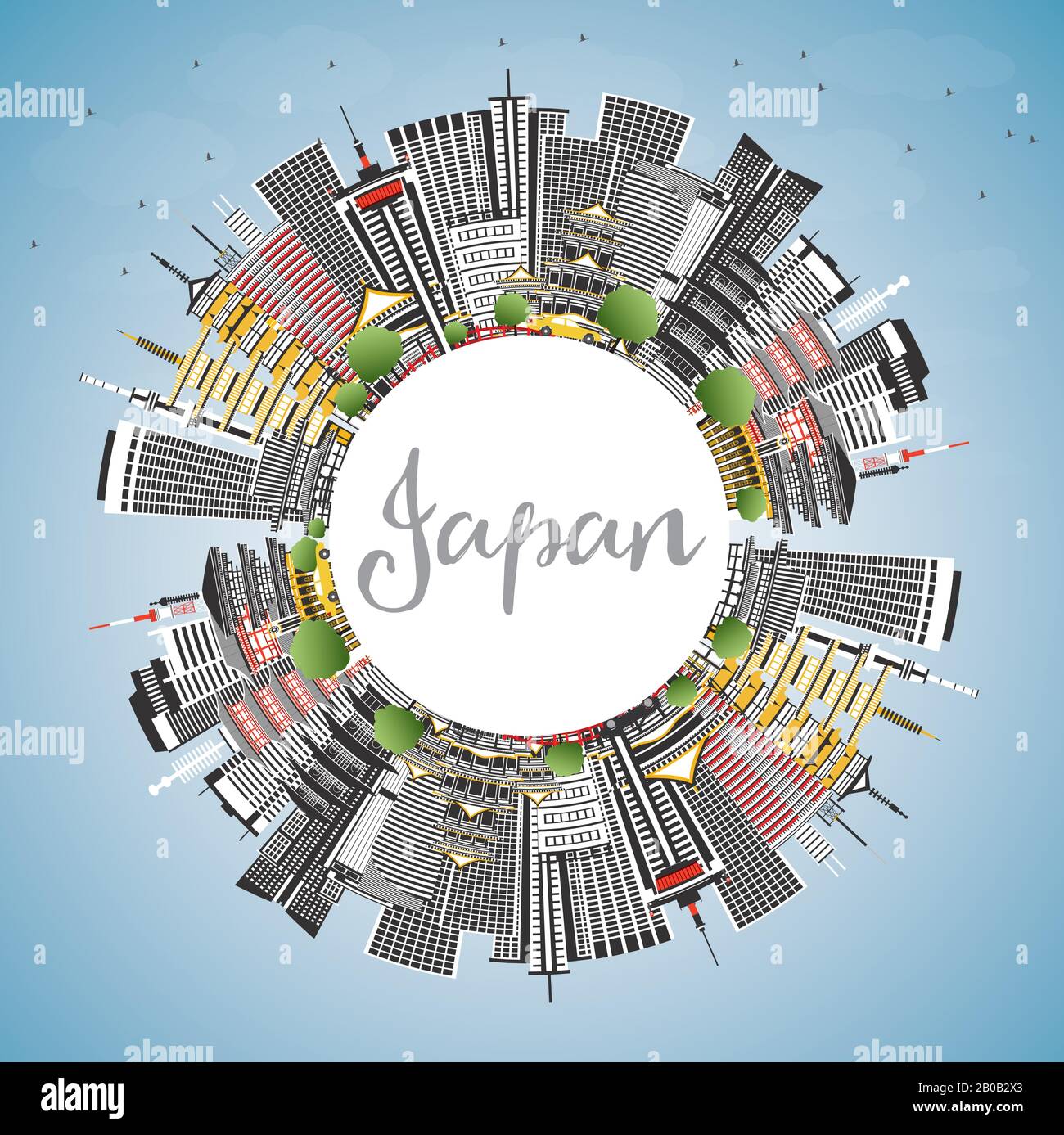 Japan City Skyline with Gray Buildings, Blue Sky and Copy Space. Vector ...