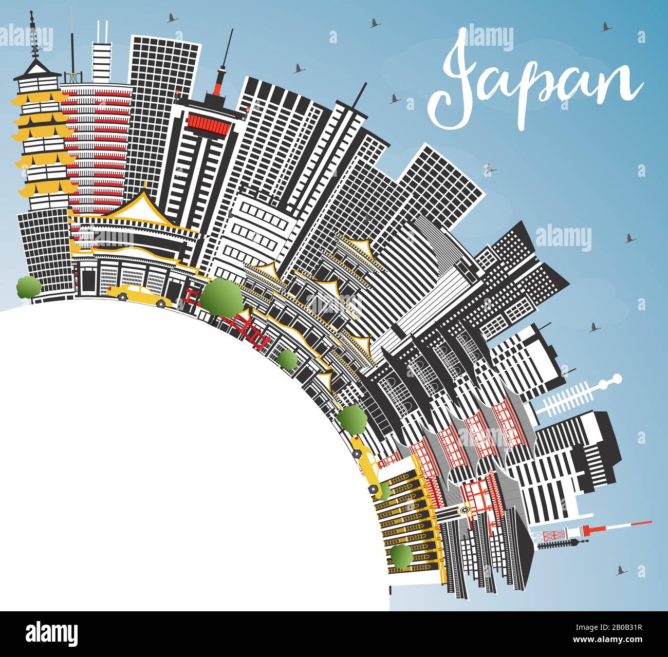Japan City Skyline with Gray Buildings, Blue Sky and Copy Space. Vector ...