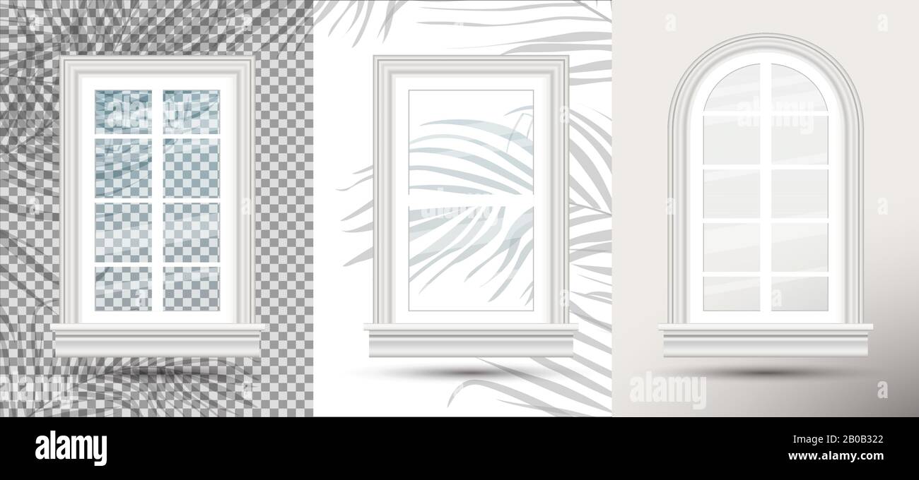 Three Closed Realistic Glass Windows with Shadows Overlay Effect ...