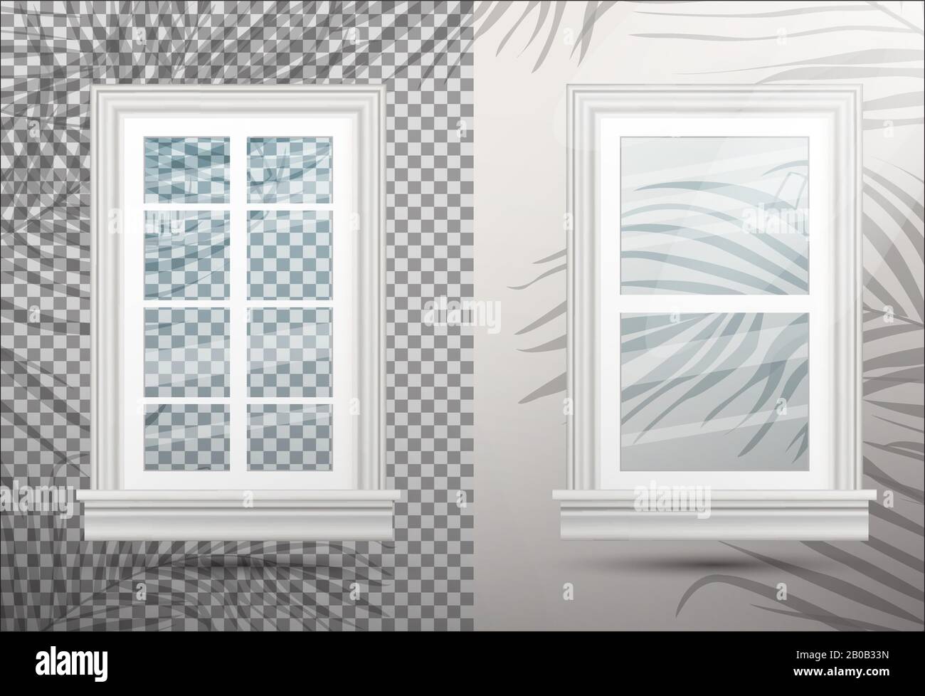 Two Closed Realistic Glass Windows with Shadows Overlay Effect. Vector ...