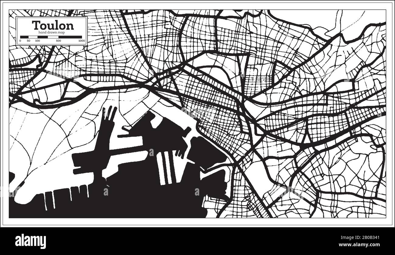 Toulon France Map in Black and White Color. Vector Illustration ...