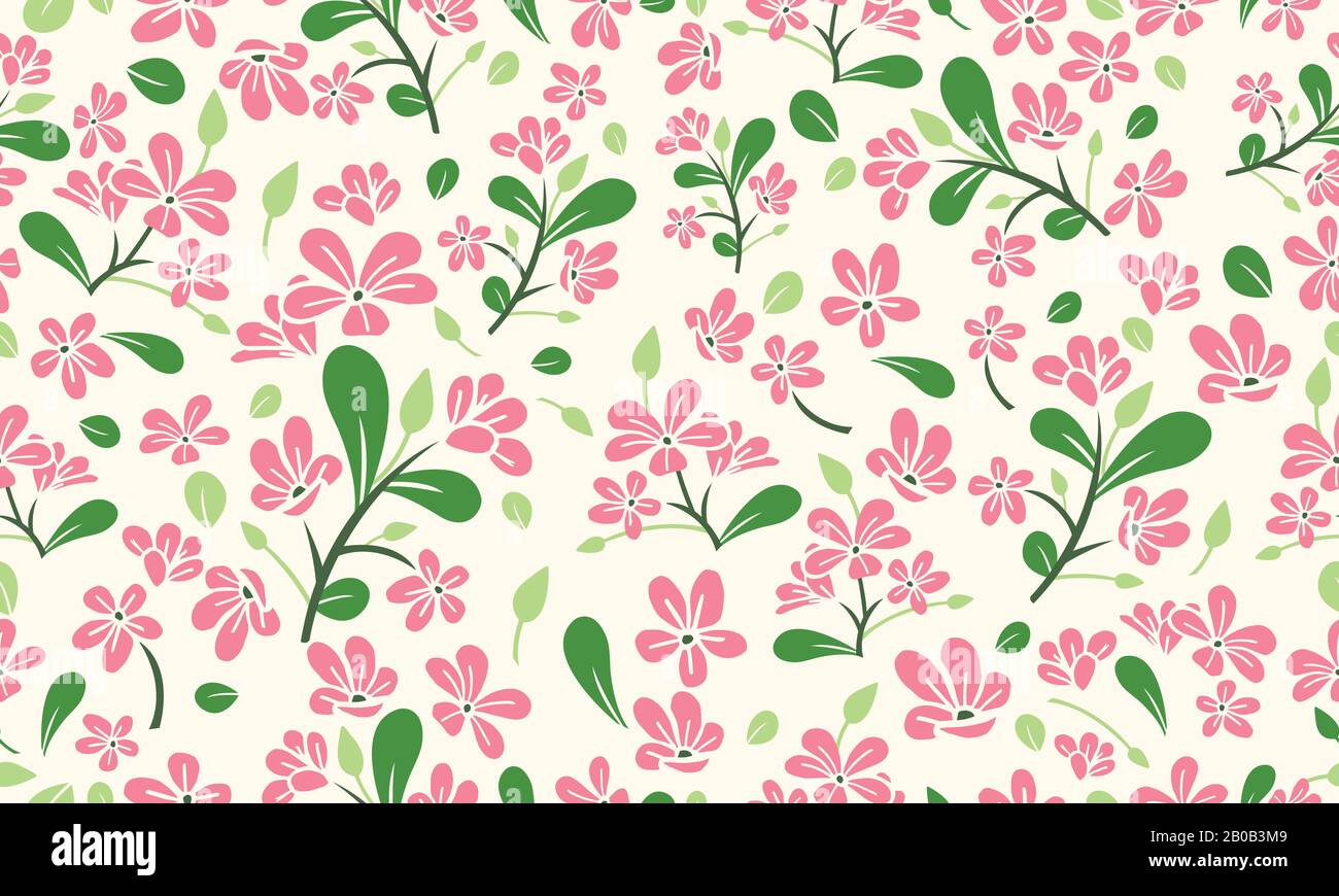 Spring floral pattern background, with simple of leaf and flower design ...