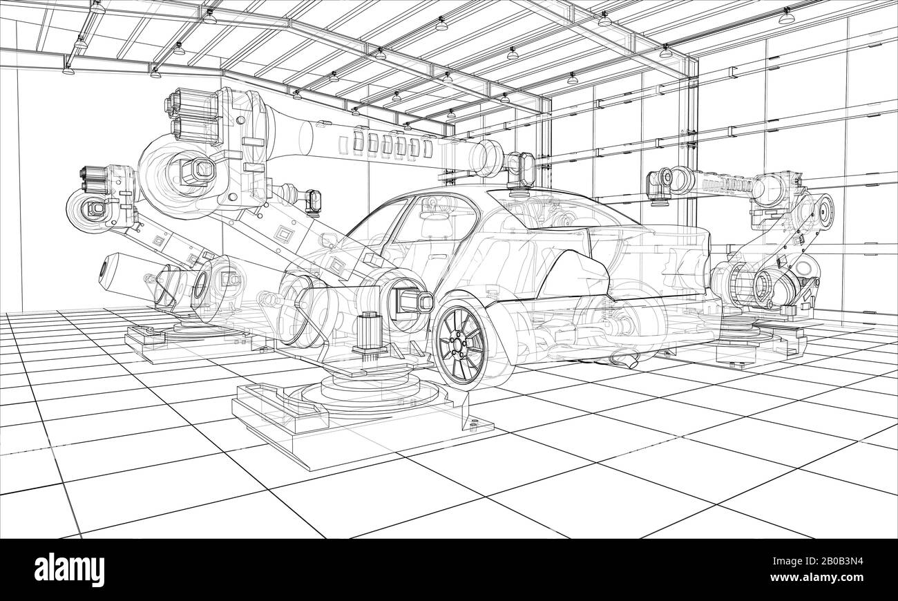 Assembly of motor vehicle. Robotic equipment makes Assembly of car ...