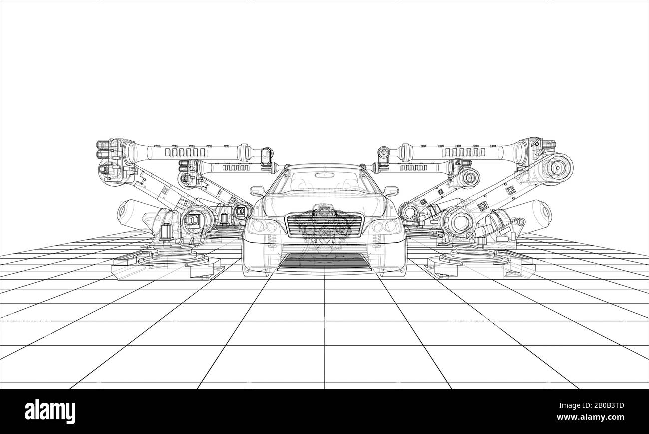 Assembly of motor vehicle. Robotic equipment makes Assembly of car ...