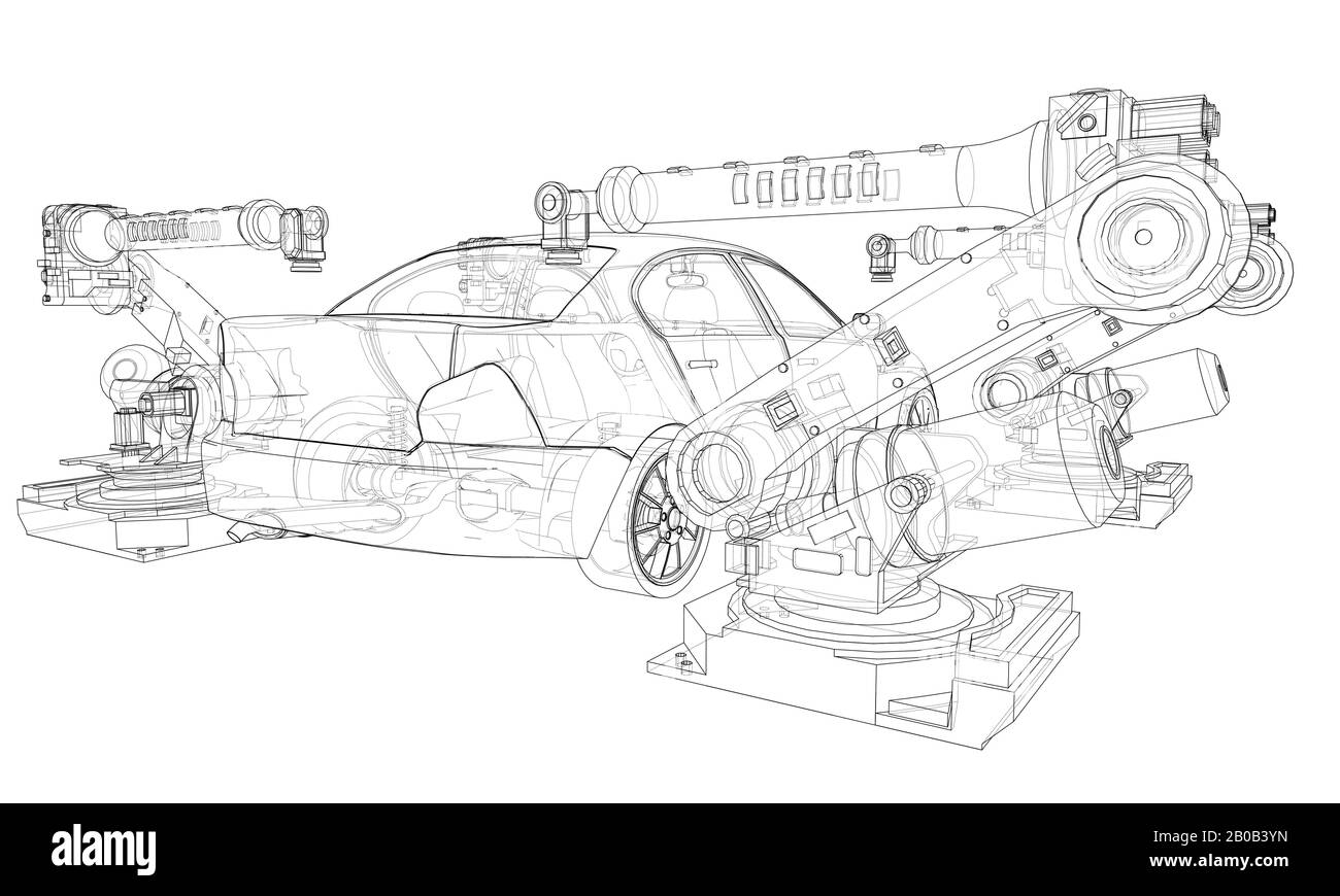 Assembly of motor vehicle. Robotic equipment makes Assembly of car ...