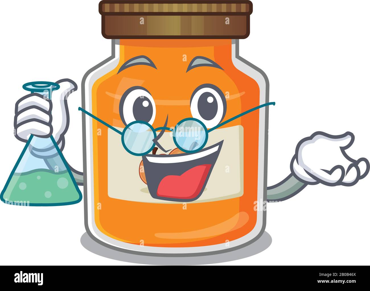 Cool peach jam Professor cartoon character with glass tube Stock Vector ...