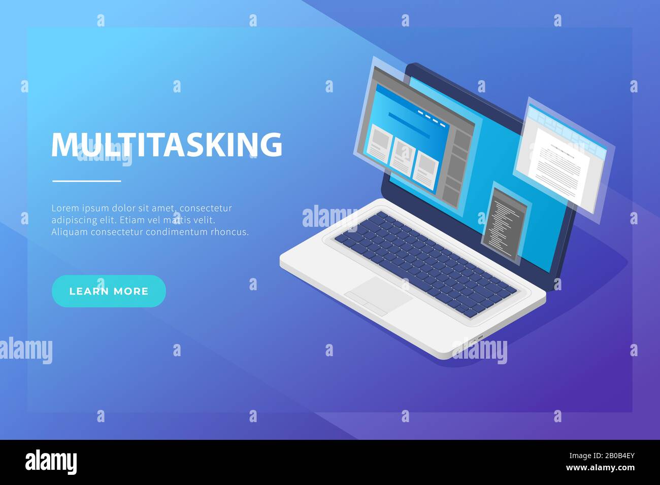 multitasking laptop concept with multiple tab for website template ...