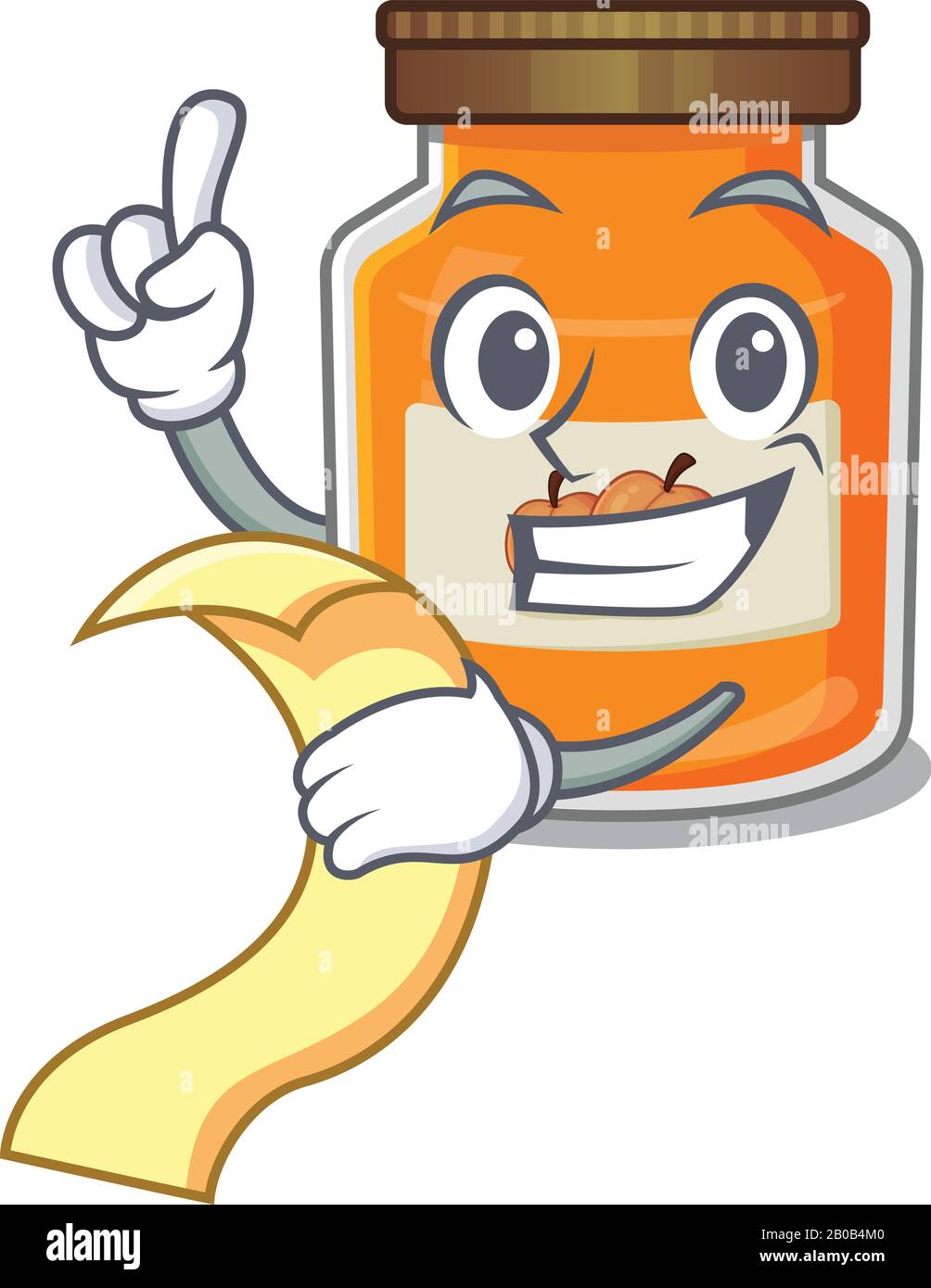 A funny cartoon character of peach jam holding a menu Stock Vector ...