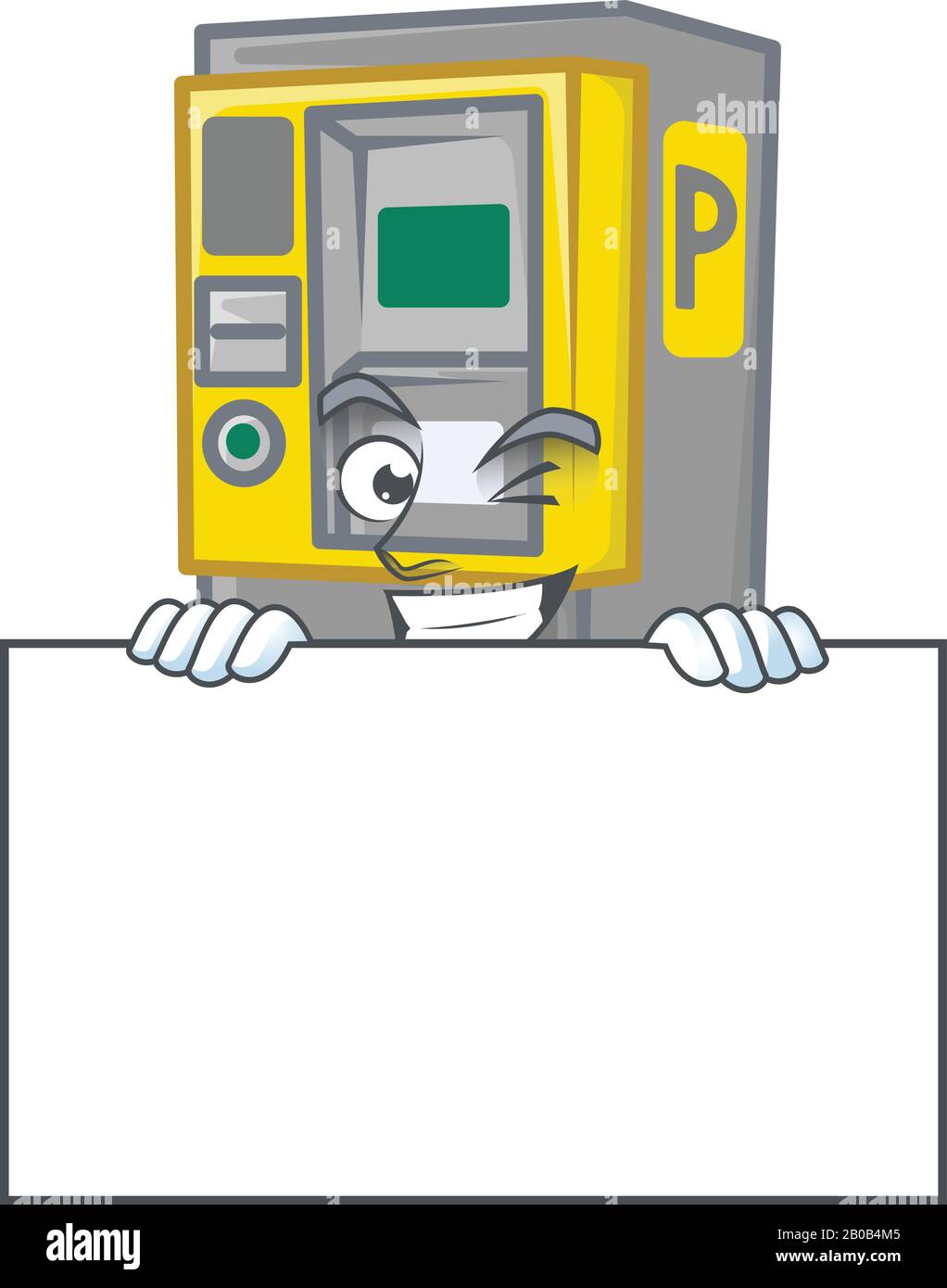 Parking ticket machine cartoon character with funny face hides behind a ...