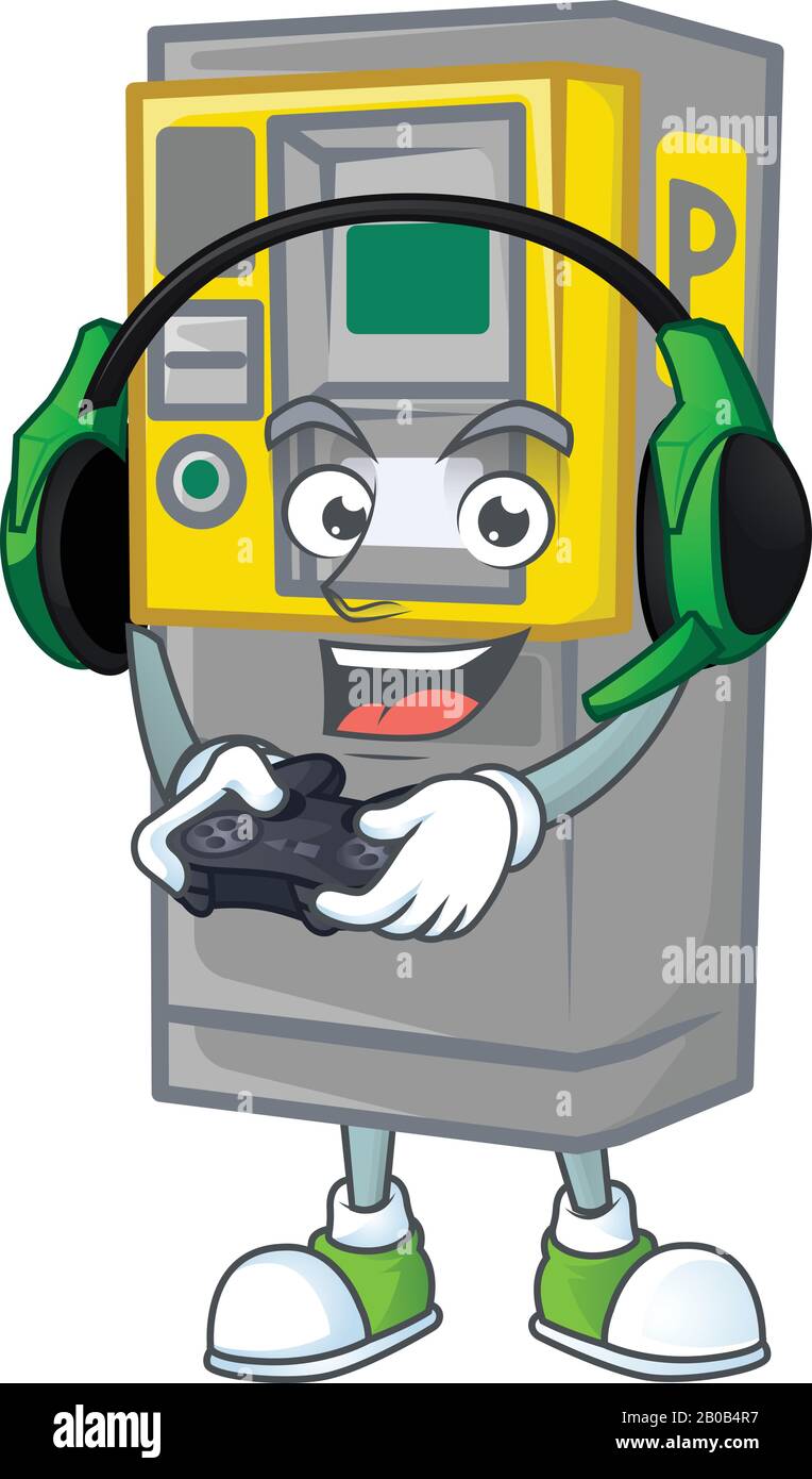 Parking ticket machine cartoon picture play a game with headphone and ...
