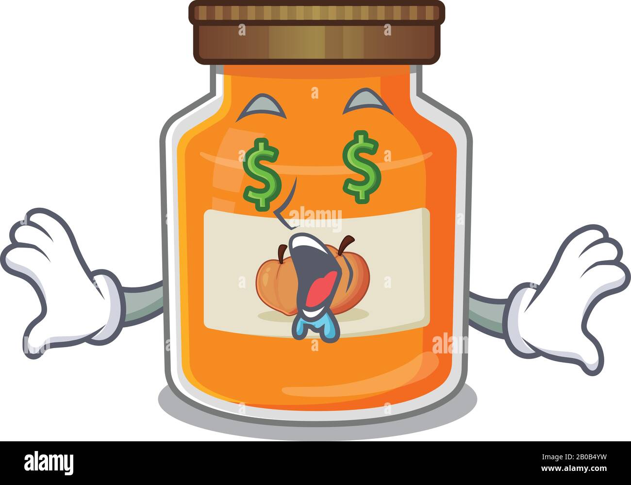 Happy rich peach jam cartoon character with Money eye Stock Vector ...