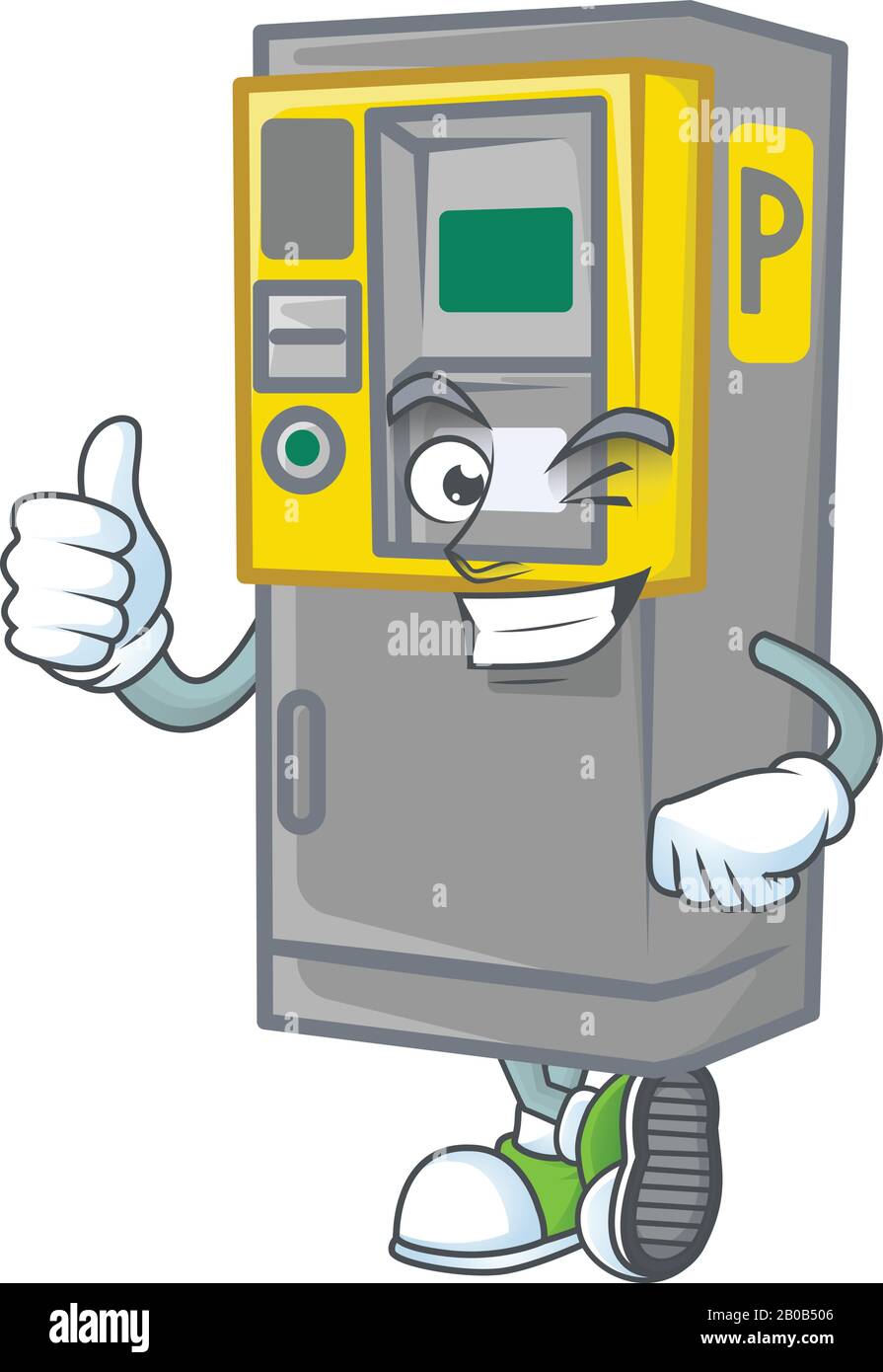 A mascot icon of parking ticket machine making Thumbs up gesture Stock ...