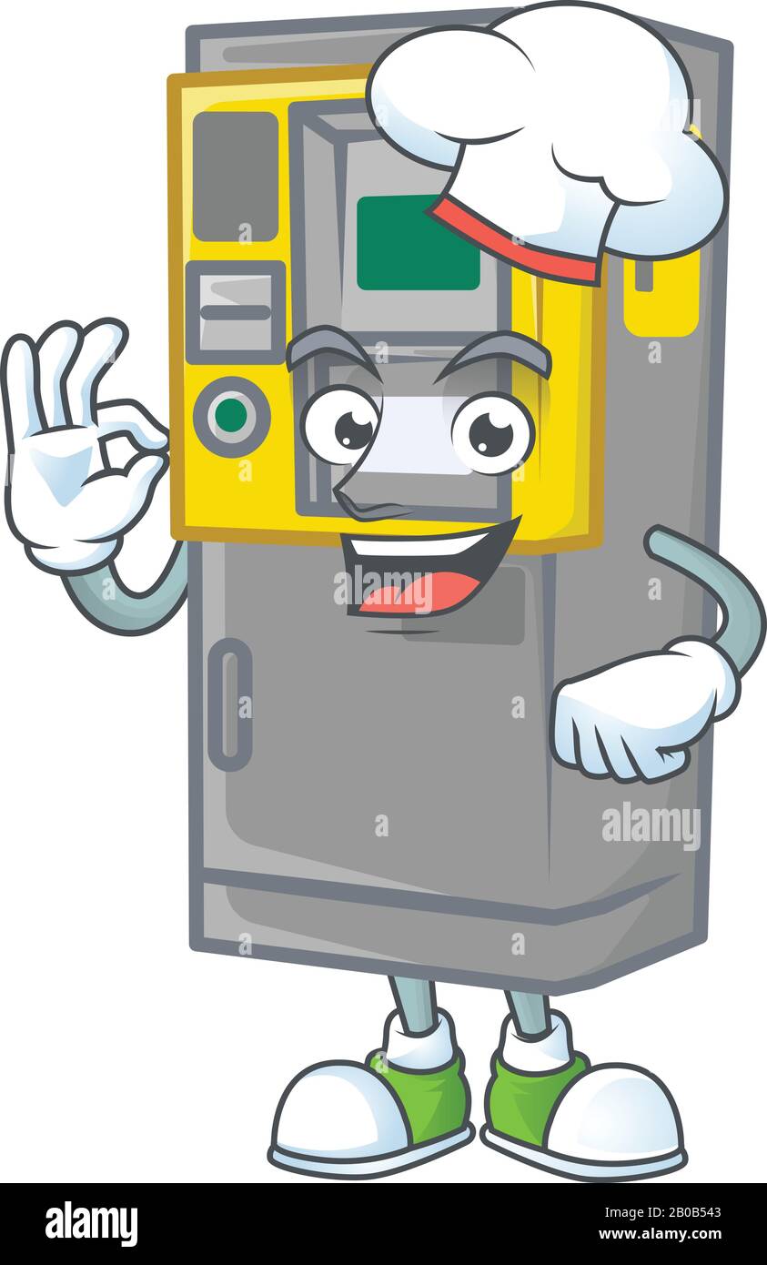 Parking ticket machine cartoon character in a chef dress and white hat ...
