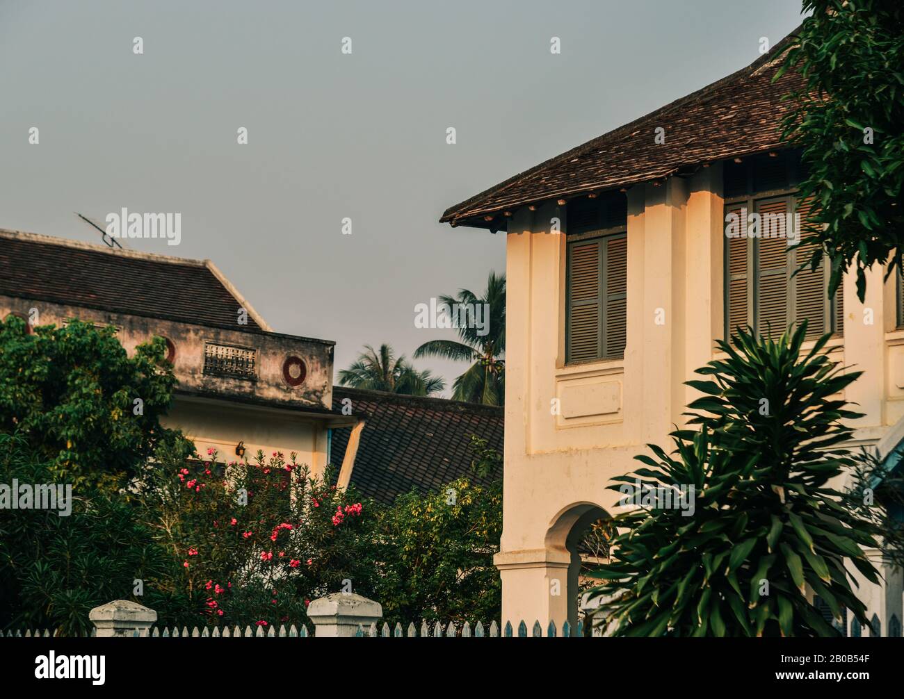 Ancient French-colonial architecture in Luang Prabang, Laos. Luang is a ...