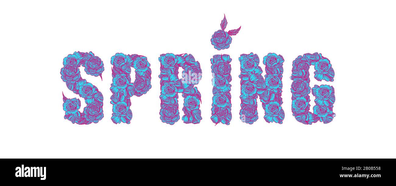 Spring lettering of roses flowers. Vector romantic lettering Stock ...
