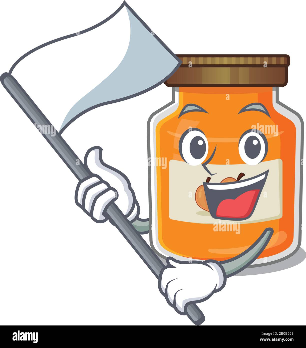 Funny peach jam cartoon character style holding a standing flag Stock ...