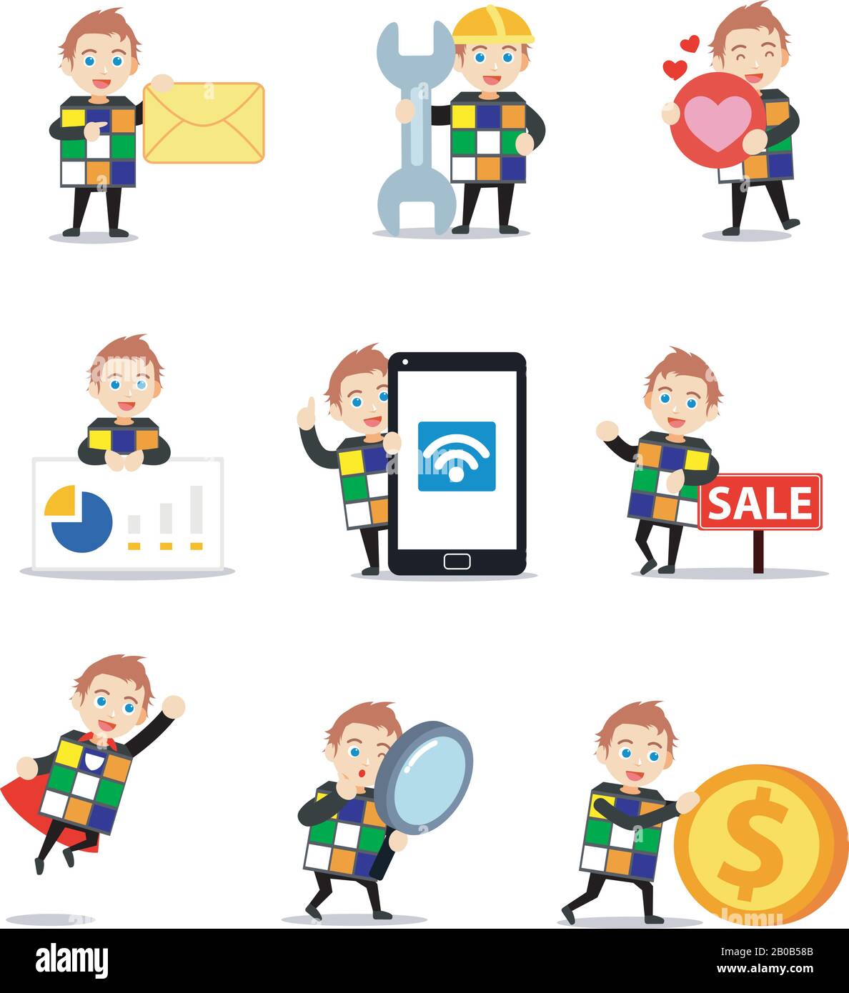 Set character of man loves playing rubix cube for years Stock Vector ...