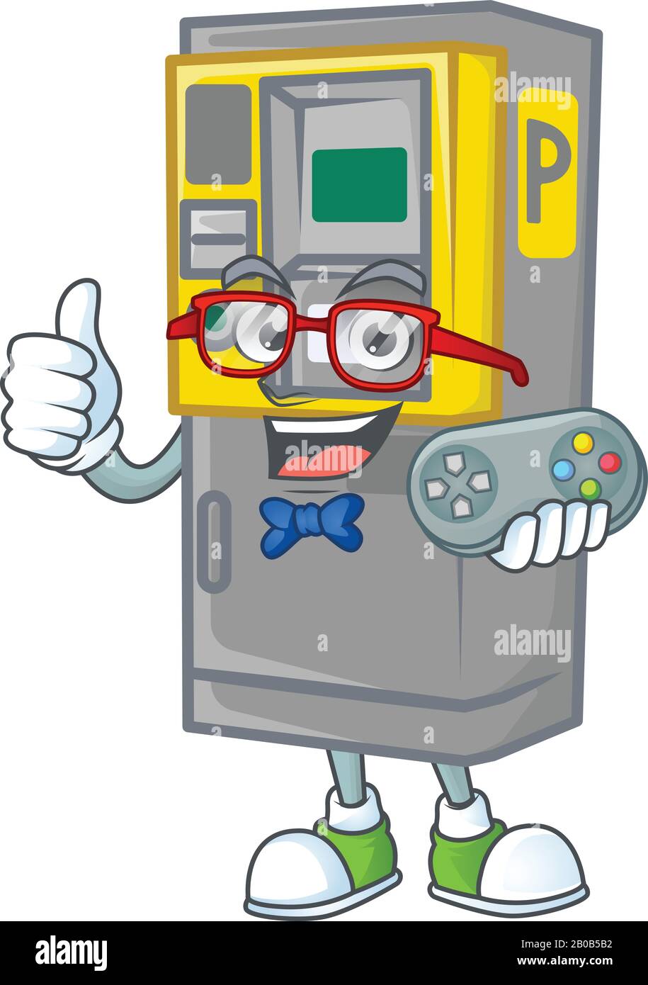 An attractive gamer parking ticket machine cartoon character design ...
