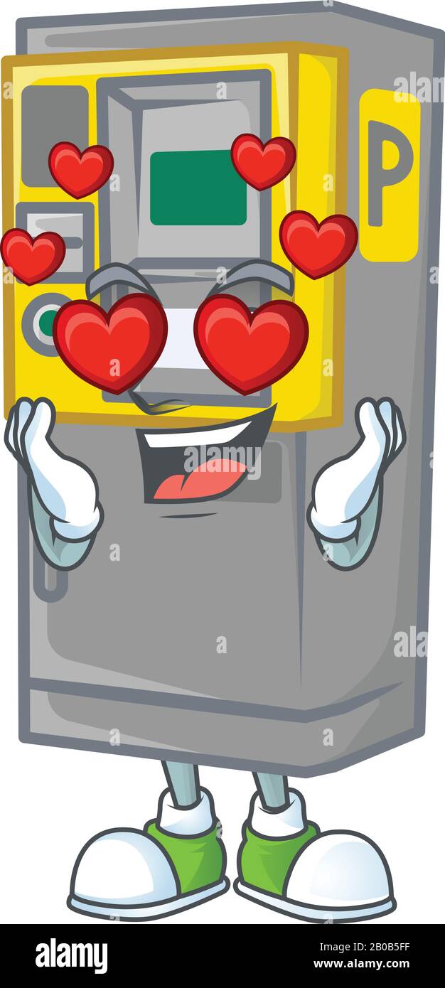 A romantic parking ticket machine cartoon mascot design style Stock ...