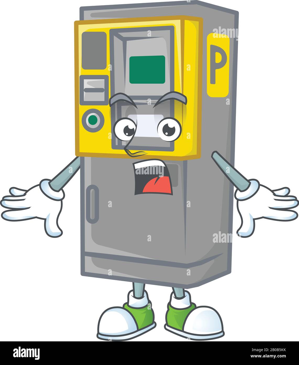 cartoon character design of parking ticket machine with a surprised ...