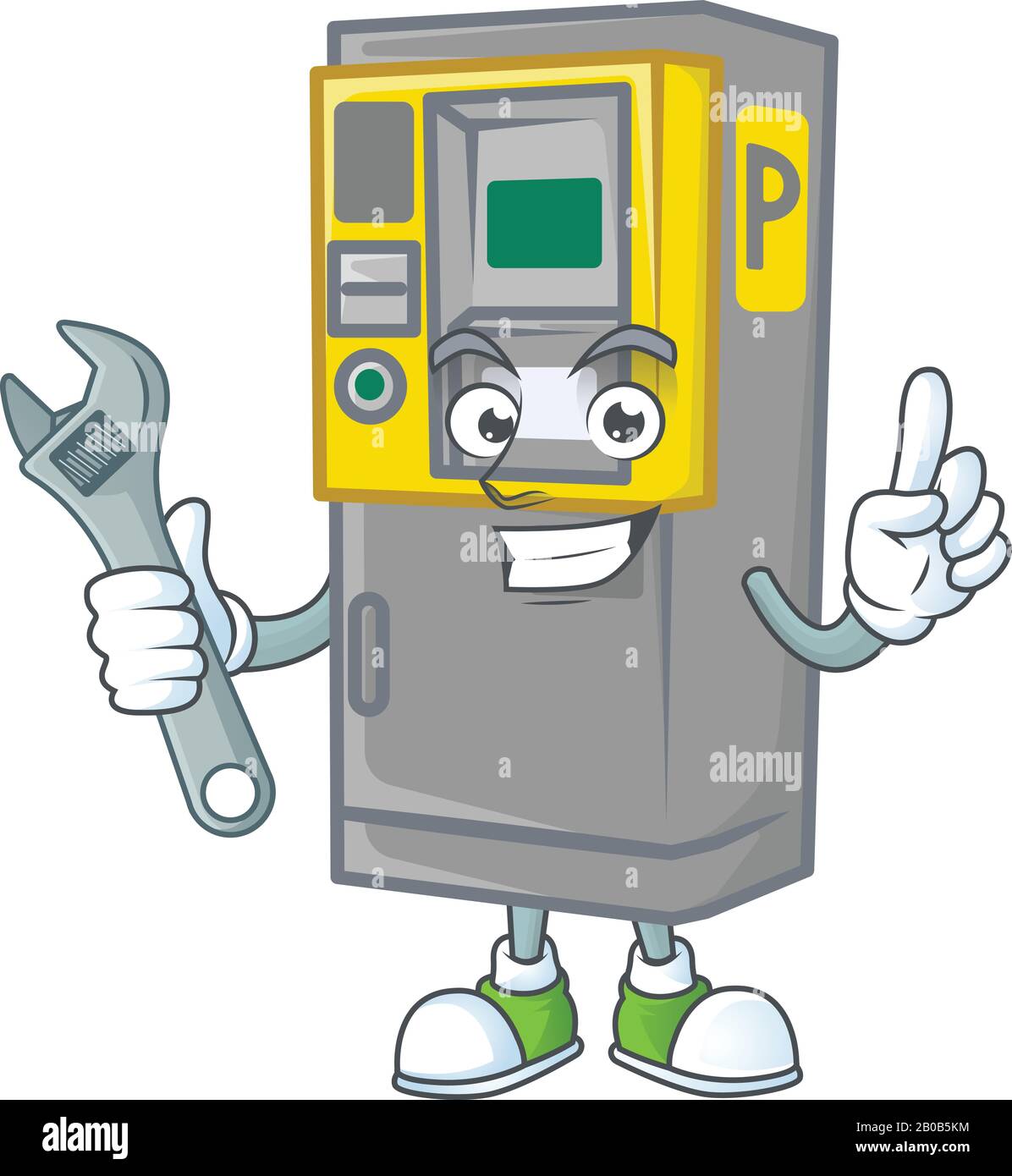 happily Mechanic parking ticket machine cartoon character design Stock ...