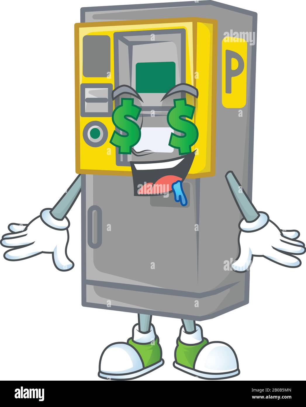 cartoon character style of parking ticket machine with Money eye Stock ...