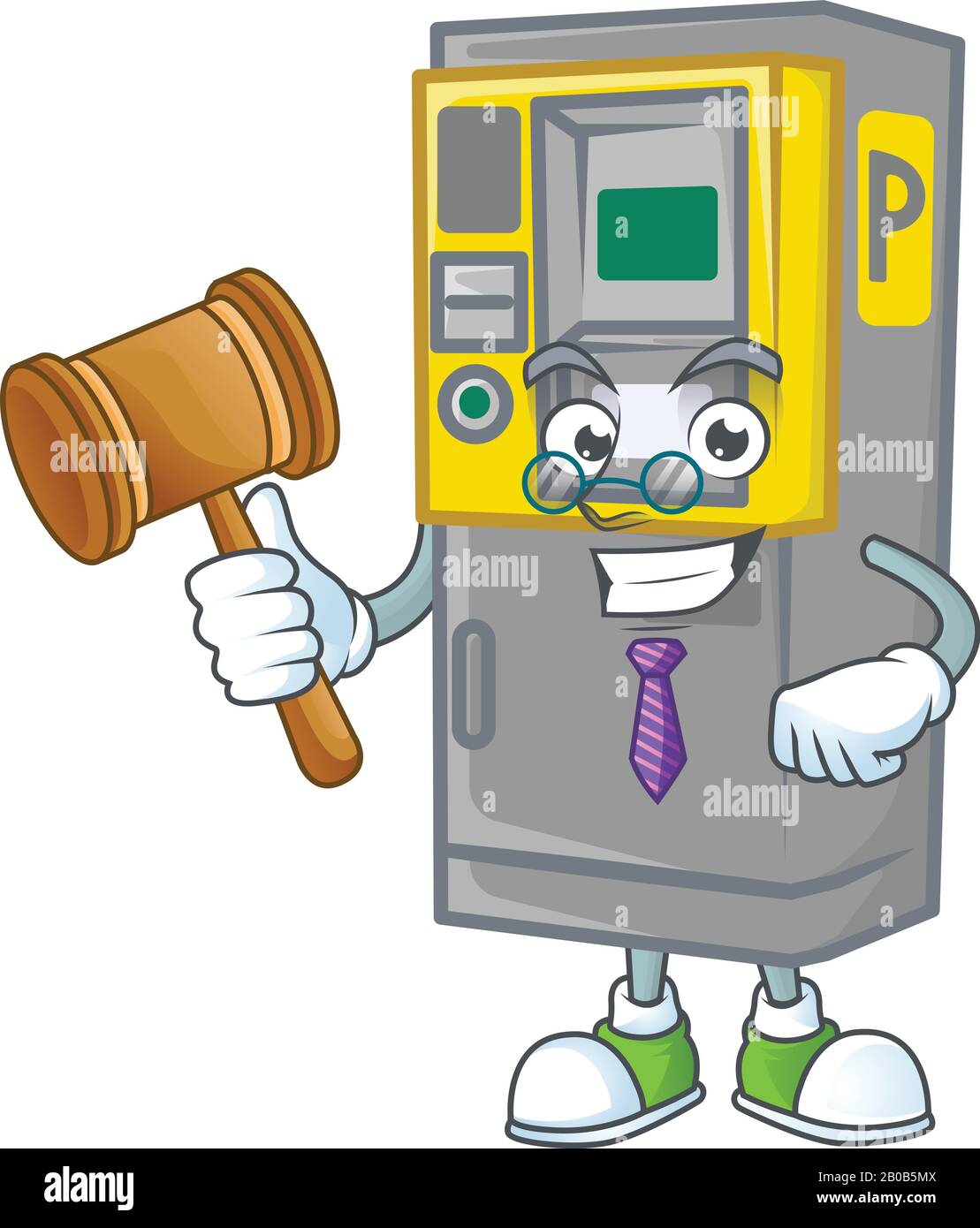A wise Judge parking ticket machine in comic strip character design ...