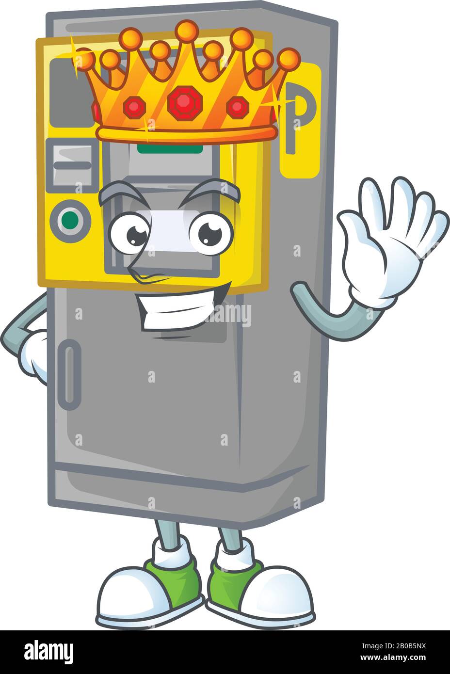 A dazzling of parking ticket machine stylized of King on cartoon mascot ...