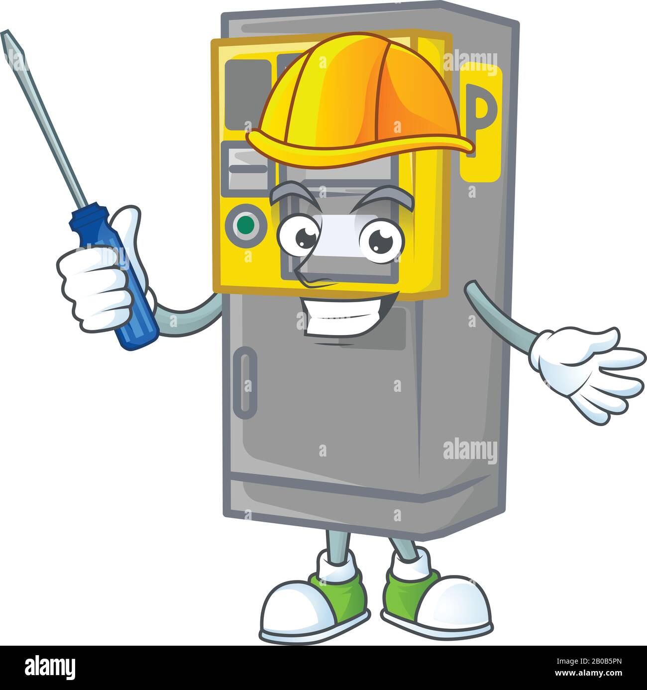 Smart automotive parking ticket machine in cartoon character style ...