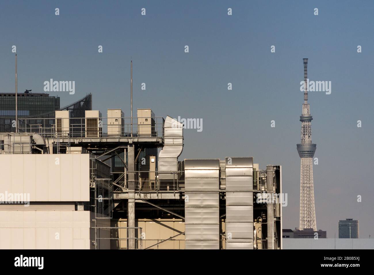 Tokyo Skytree. seen across rooftops in Ginza, Tokyo, Japan Stock Photo ...