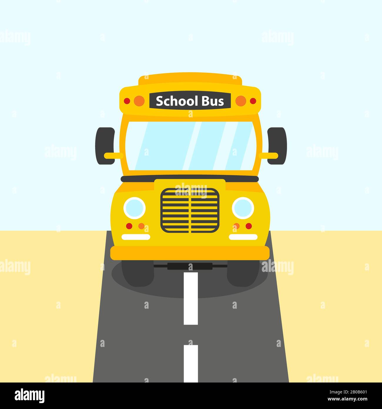 illustration of a vintage yellow school bus viewed from the rear Stock ...