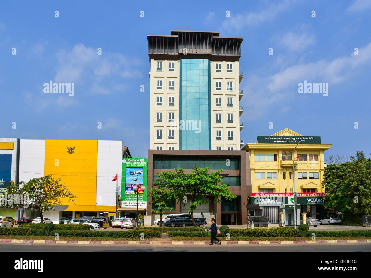 Vientiane, Laos - Jan 29, 2020. Banking building in downtown of ...