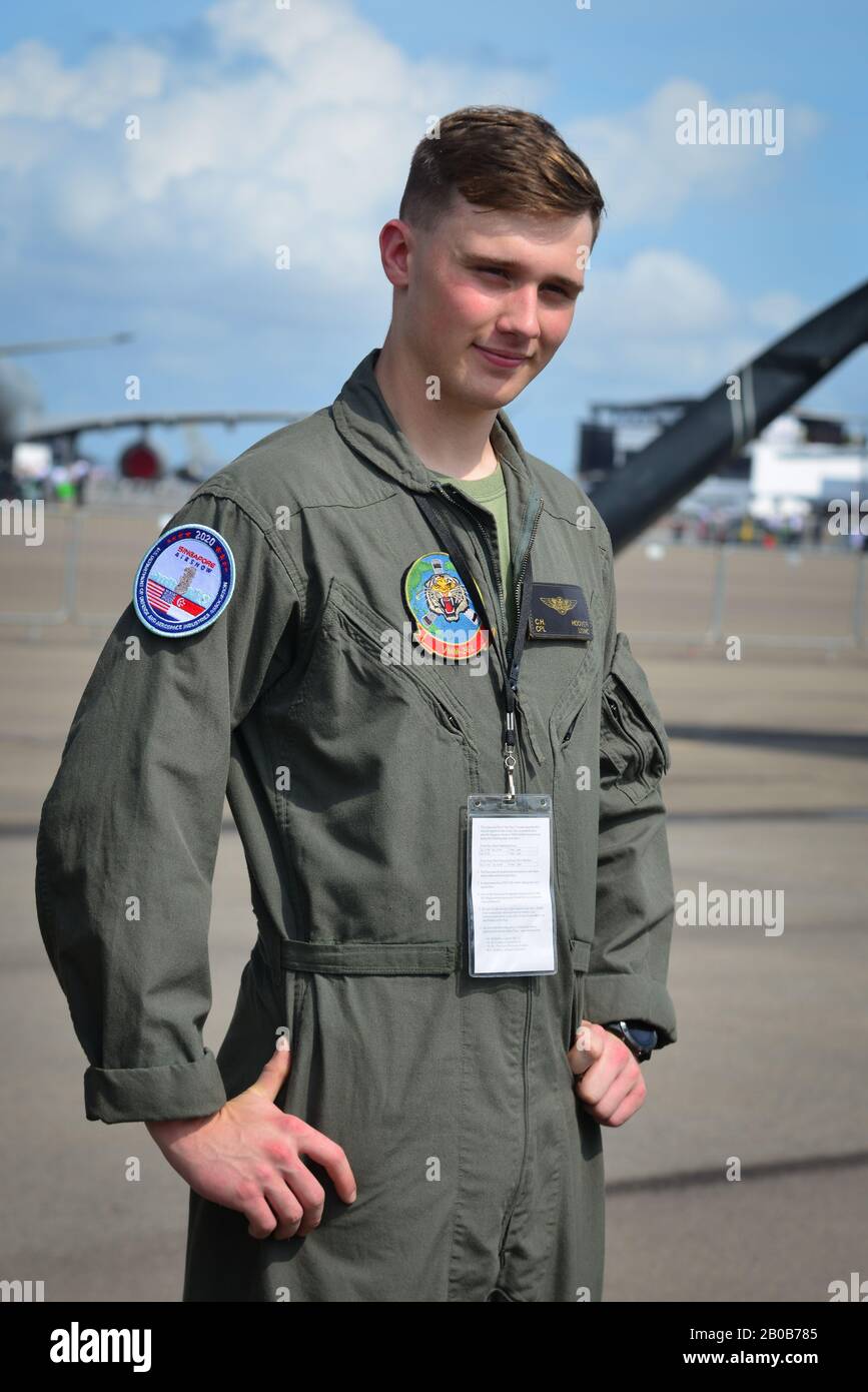 Singapore - Feb 12, 2020. US Air Force soldiers with military aircrafts ...