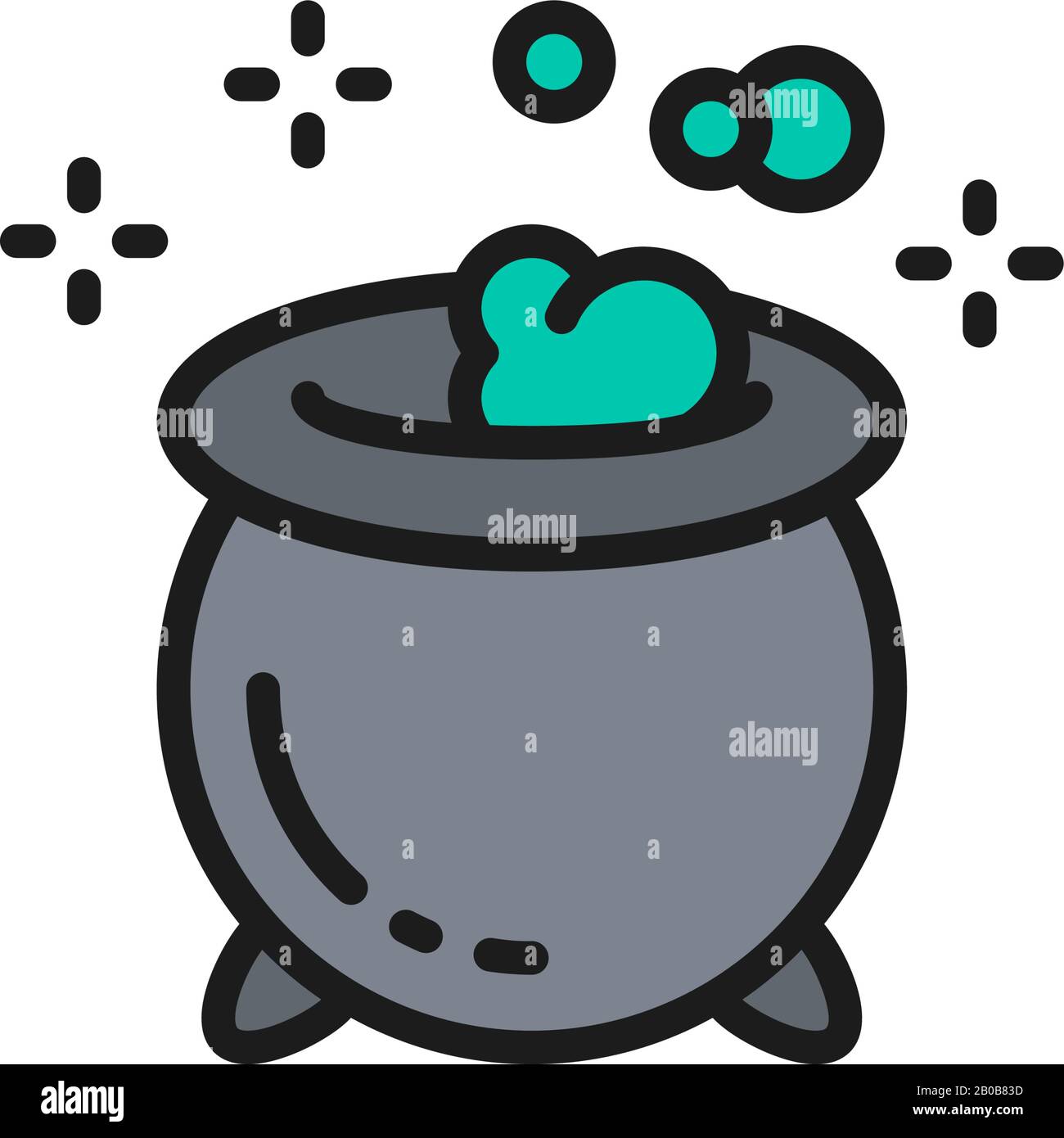 Magic potion pot for witches, halloween cauldron flat color line icon ...