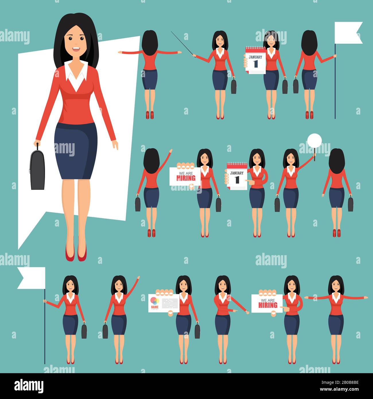 Set of businesswomans in different positions vector illustration in ...