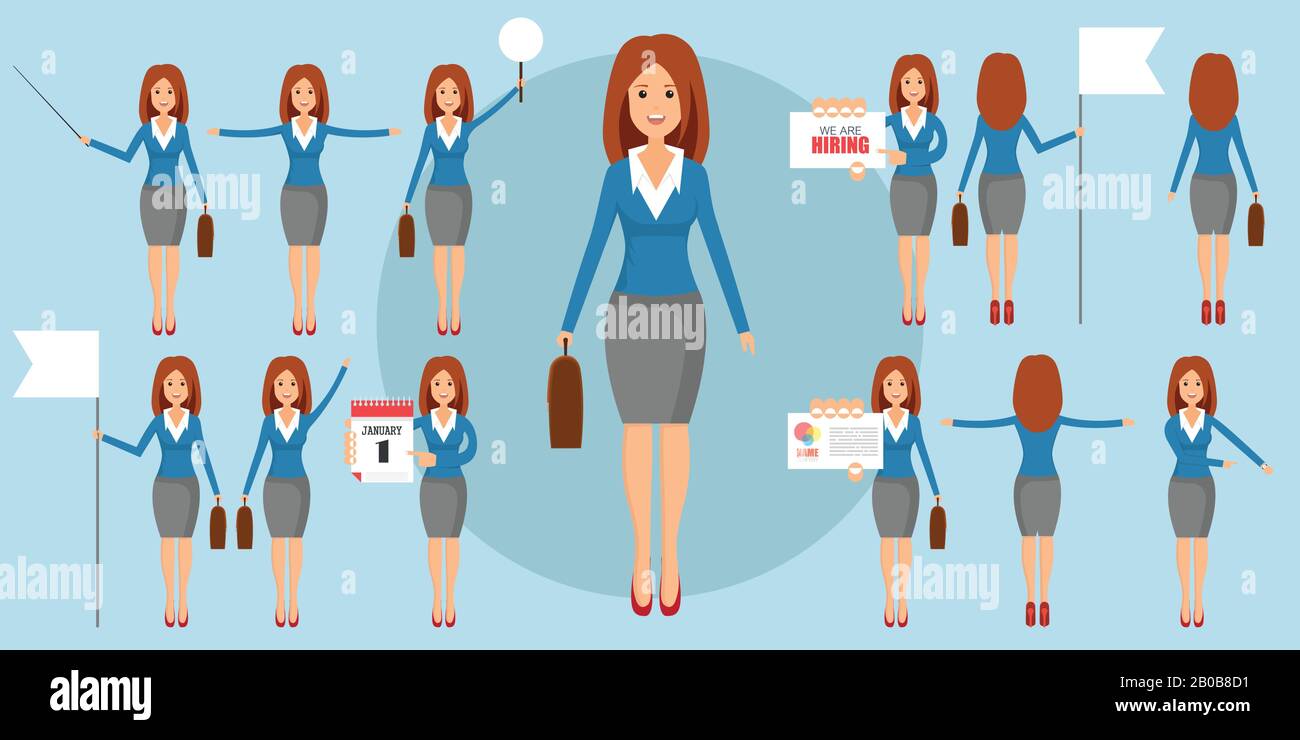 Set of businesswomans in different positions vector illustration in ...