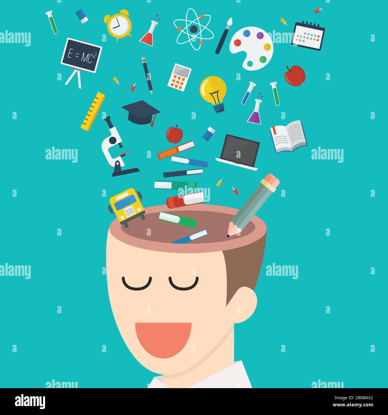 Human head with education icons. Education concept Stock Vector Image ...