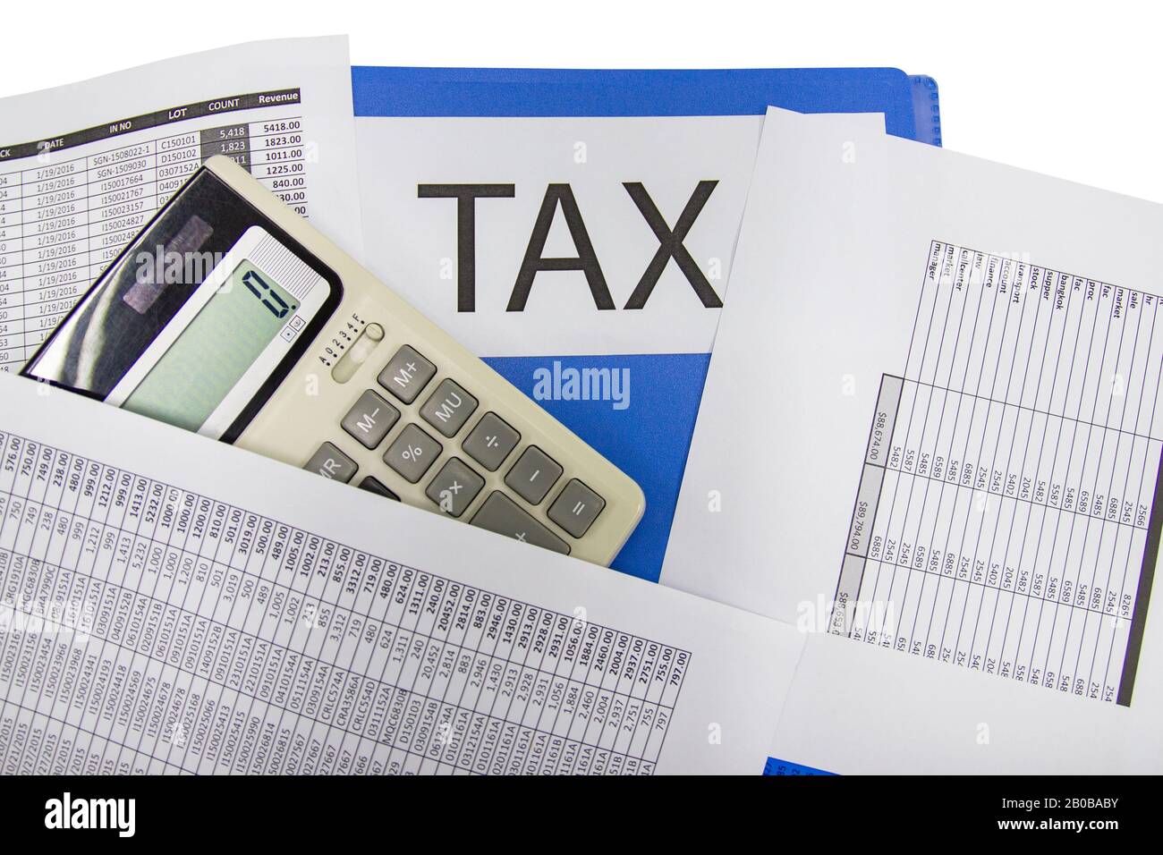 Folder Tax documents and paper files with calculator concept Annual tax ...