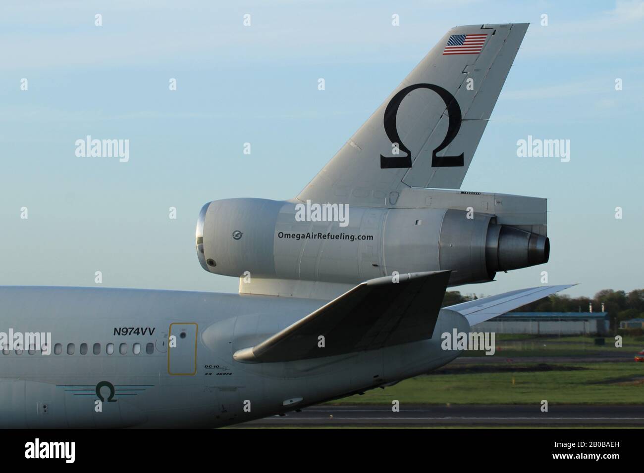 The number 2 engine (a Pratt & Whitney JT9D) on the tail of N974VV, a ...