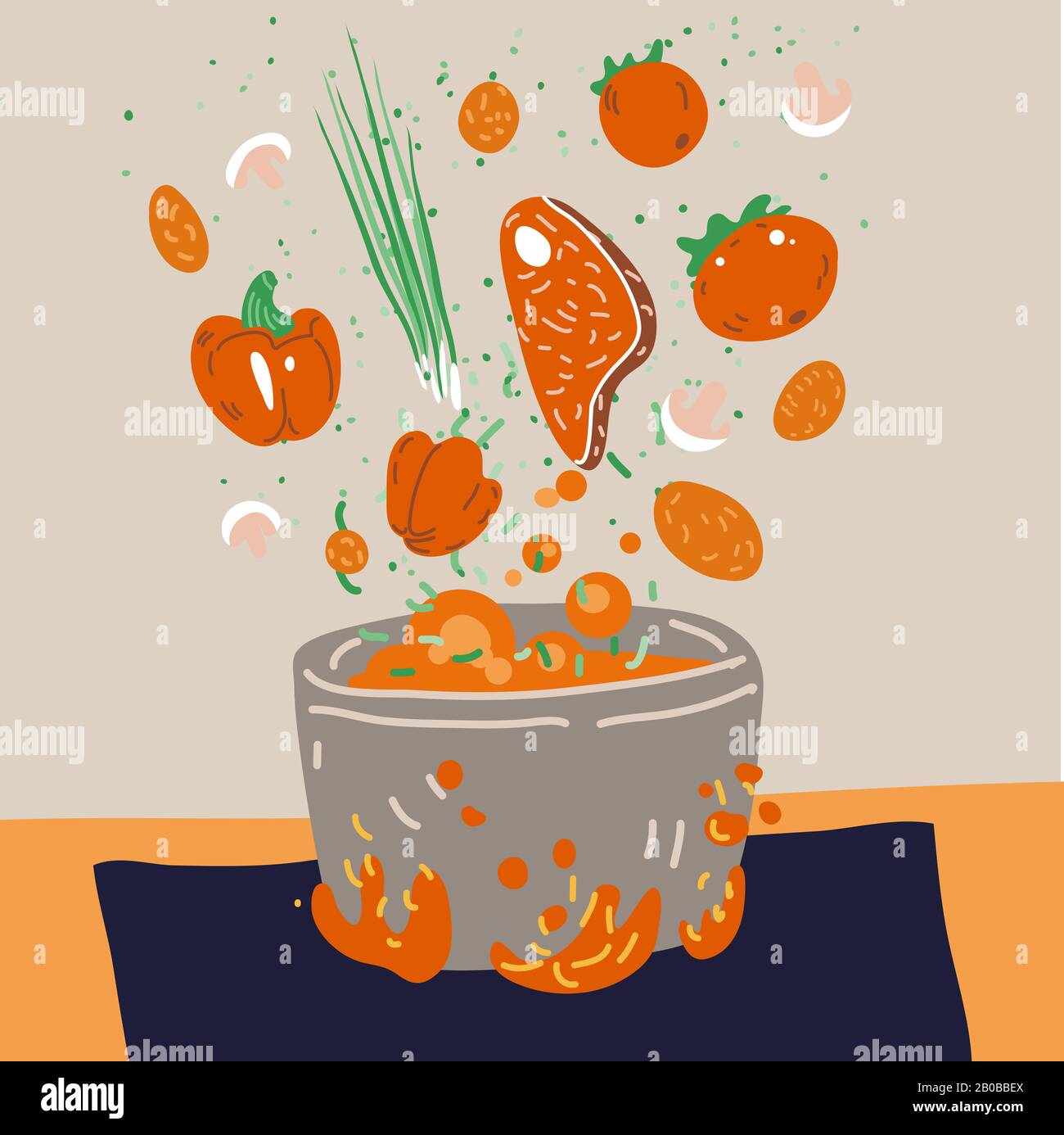 Making soup vector concept. Pot with bulbing delicious food on a fire ...