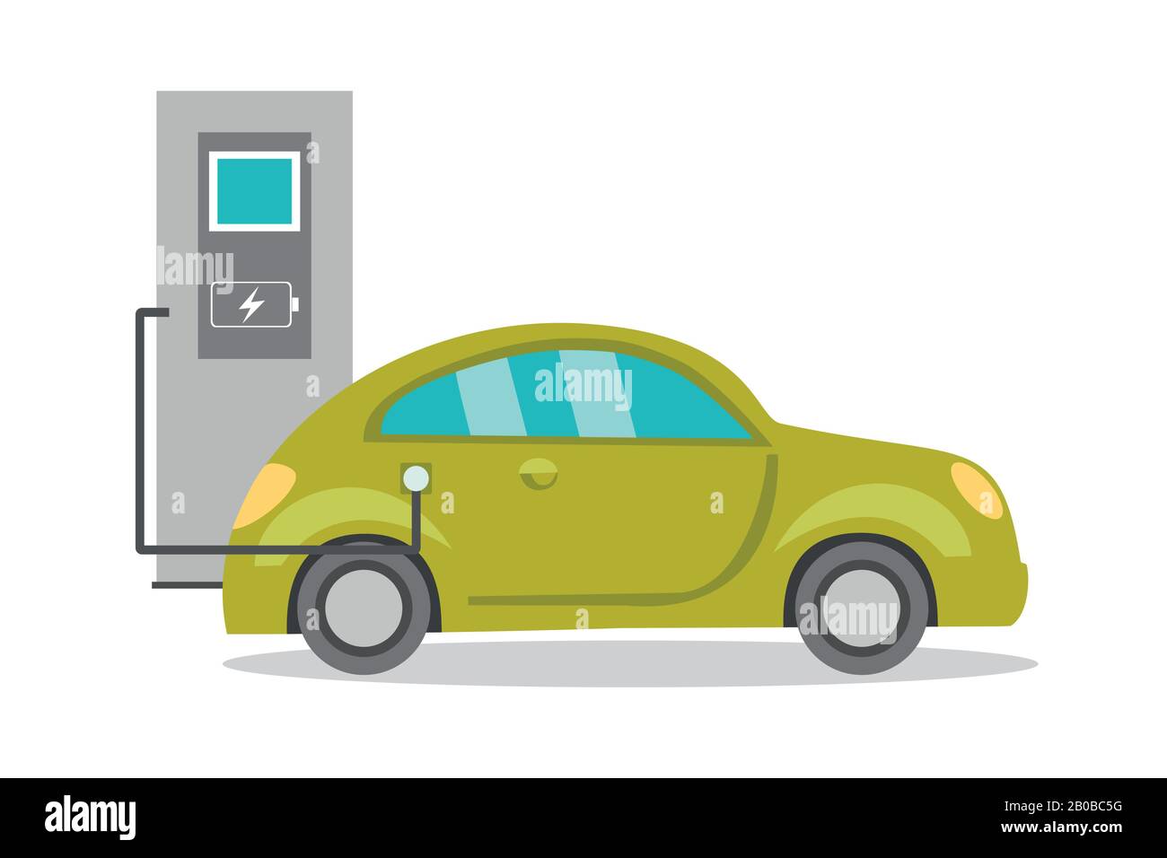 Cartoon electric car on recharging,eco concept,isolated on white ...