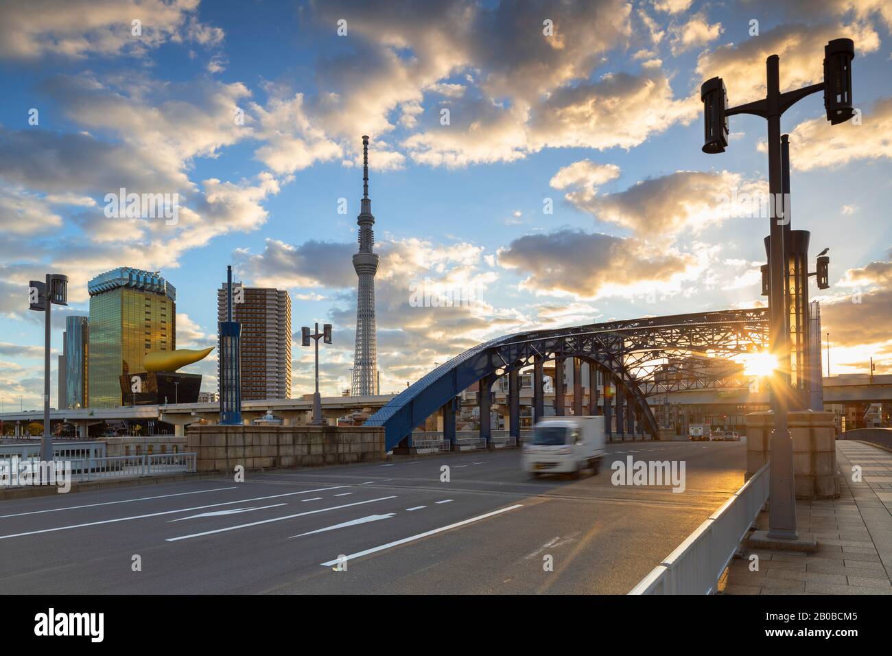 Tokyo Skytree and Komagata Bridge at sunrise, Tokyo, Japan Stock Photo ...