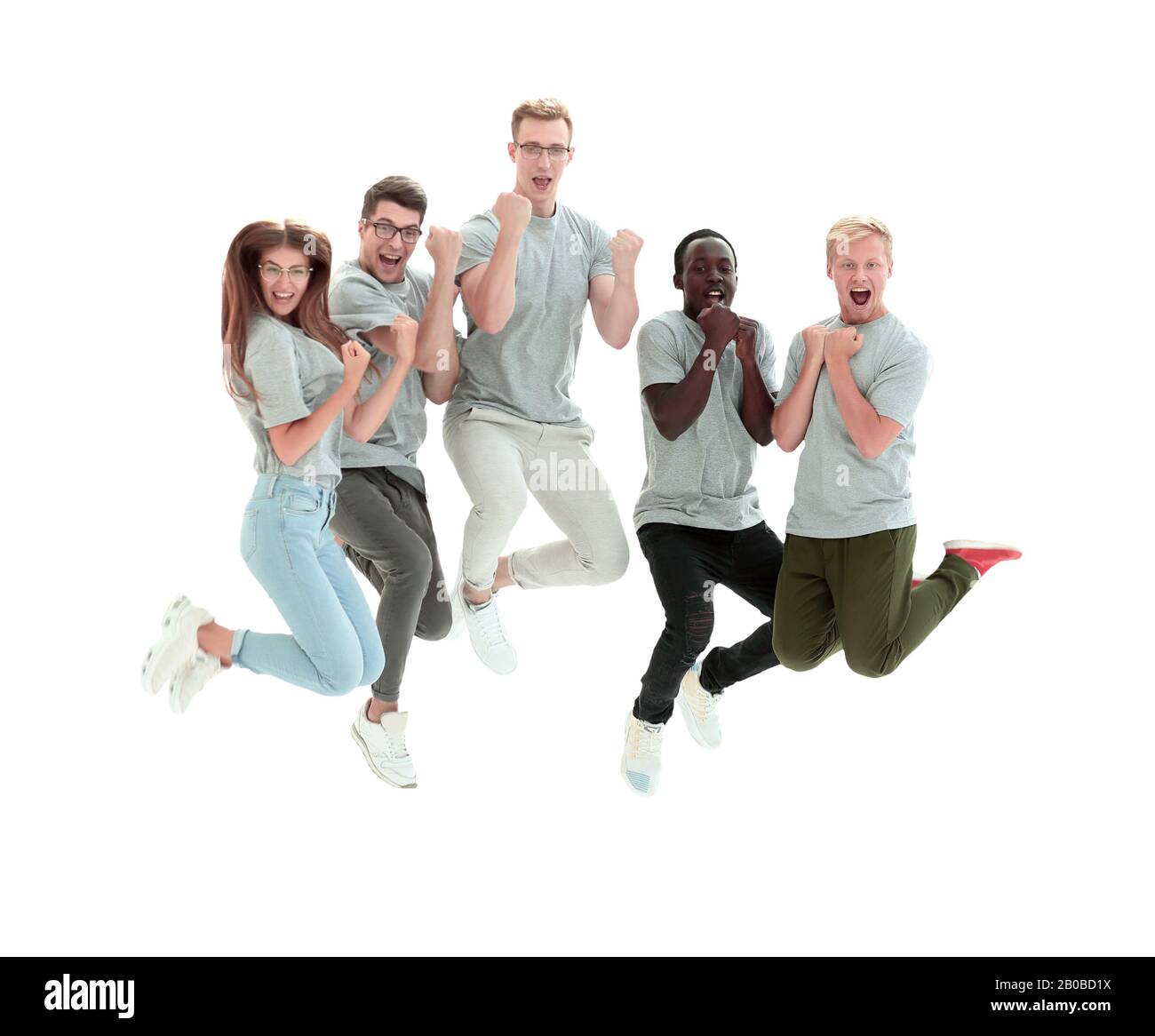 casual group of happy young people jumping Stock Photo - Alamy