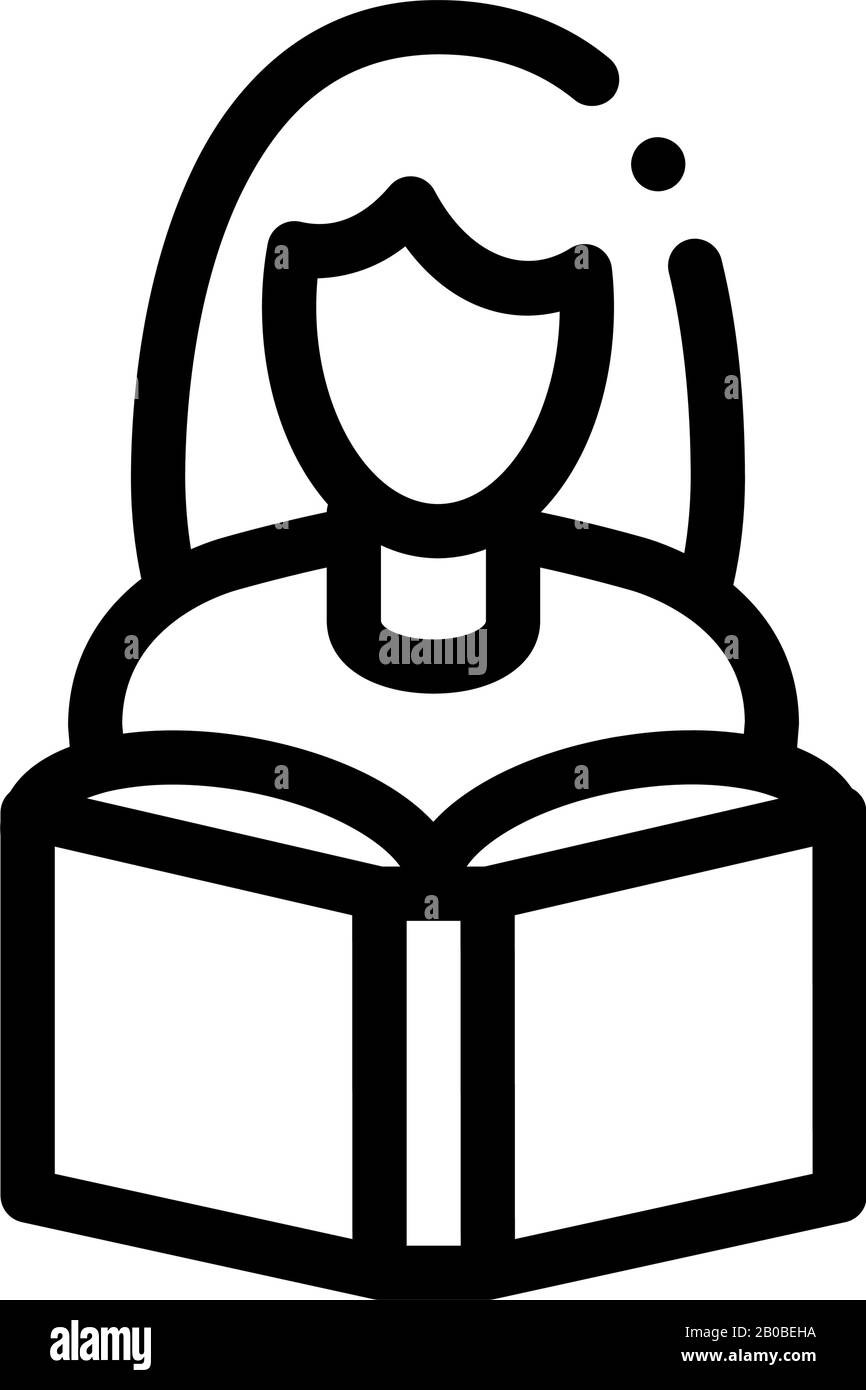 Girl Reading Book Icon Vector Outline Illustration Stock Vector Image ...