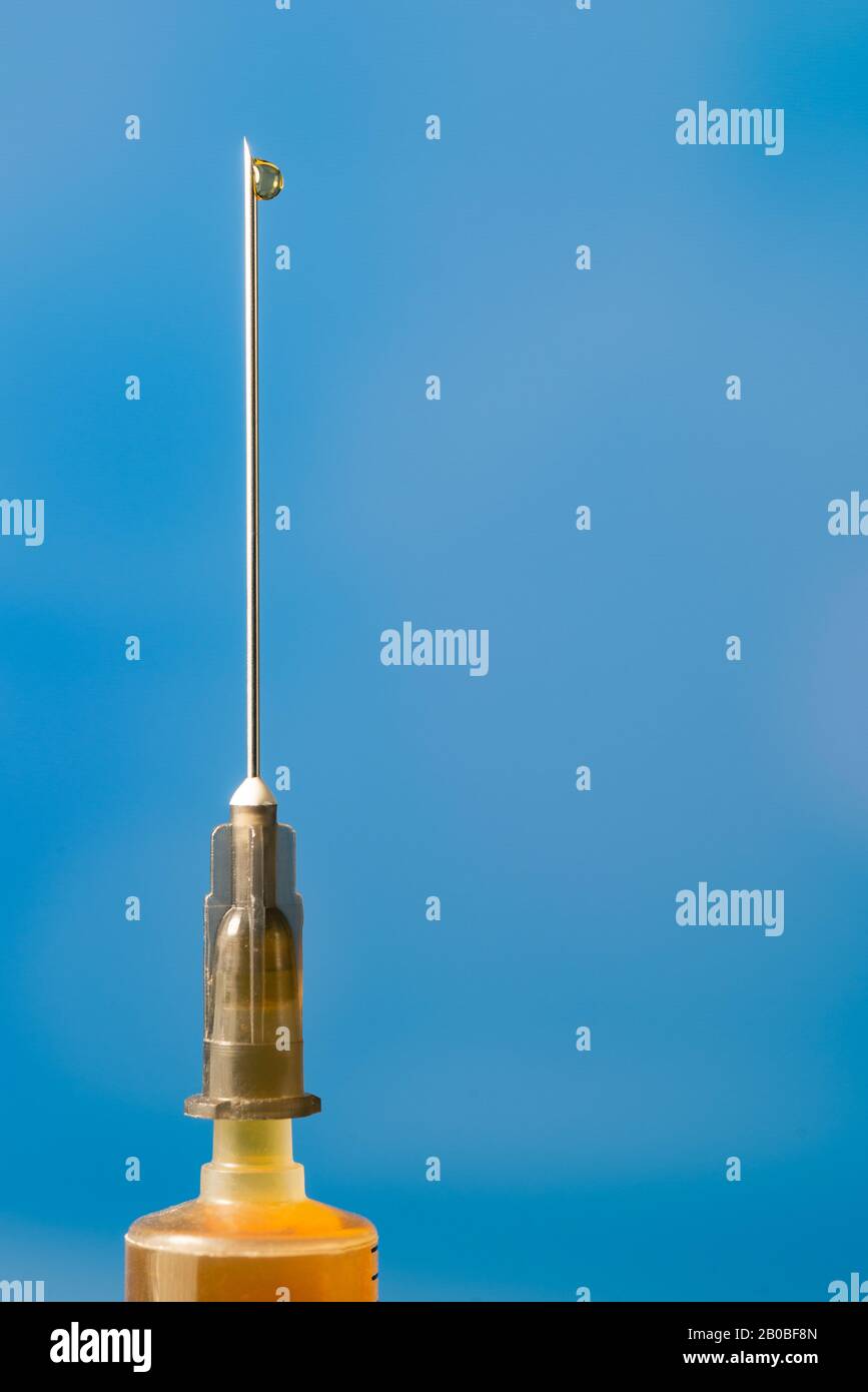 Medical syringe needle close-up with space for signature Stock Photo ...